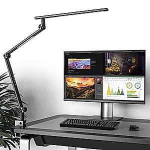 Arteasy LED Desk Lamp, Desk Light for Home Office, Dual Light Source 18W Brightest, Eye-Caring Optical Lens, Office Lamp, 5 Color Modes & Brightness, Aluminum Alloy Clip on Lamp, Clamp Lamp, Black