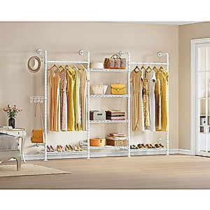 Timate F1 Pipe Clothes Rack Wall Mount Heavy Duty Closet Organizer System Hanging Closet Rack for Clothes, Closet Kit Walk in Closet Systems, Adjustable Storage Closet Shelves Wardrobe Closet, White