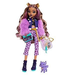 Monster High Clawdeen Wolf Doll with Pet Dog Crescent & Accessories like Backpack, Planner, Snacks & More