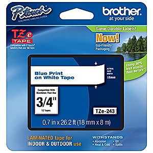 Genuine Brother 3/4" (18mm) Blue on White TZe P-touch Tape for Brother PT-D400, PTD400 Label Maker