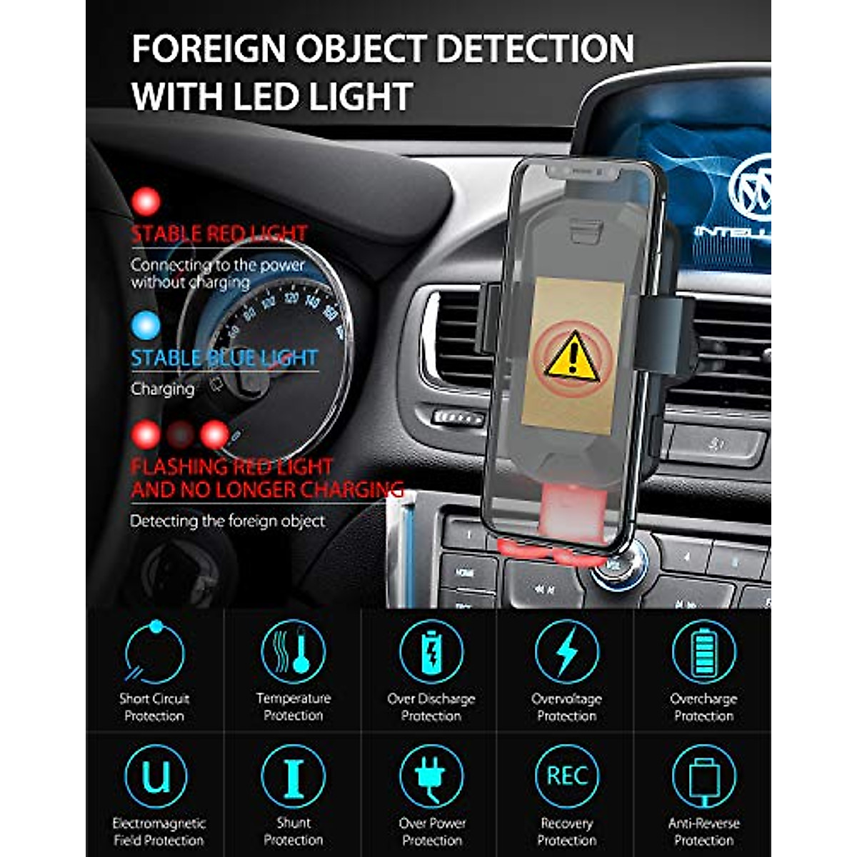 Wireless Car Charger, CHGeek 15W Fast Charging Auto Clamping Car Mount Phone Holder fit for iPhone 14 13 12 11 Pro Max Xs MAX XS XR X 8+, Samsung Galaxy S23 Ultra S22 S21 S20 10+ S9+ Note 9, etc