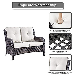 Rilyson Outdoor Loveseat Wicker Patio Sofa - 2-Seat Rattan Outdoor Couch Patio Furniture with Deep Seating and Cushions for Porch Deck Balcony(Brown/Beige)