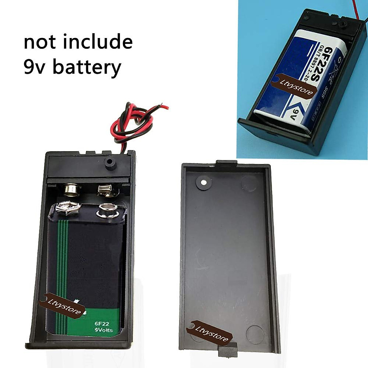 Ltvystore 9V Battery Holder Box Case Black, 10Pcs ABS DIY 9 Volt Battery Storage Holder Case Boxes Pack with ON/Off Switch Power Bank Cases