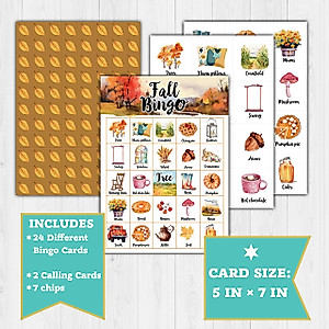cyazila Fall Bingo Cards, Fall Autumn Bingo Games, Hello Fall Bingo Games, 24 Player Bingo Game Sets for Adults, Birthday, Thanksgiving Day, Fall Party, Outdoor Indoor Games, B007