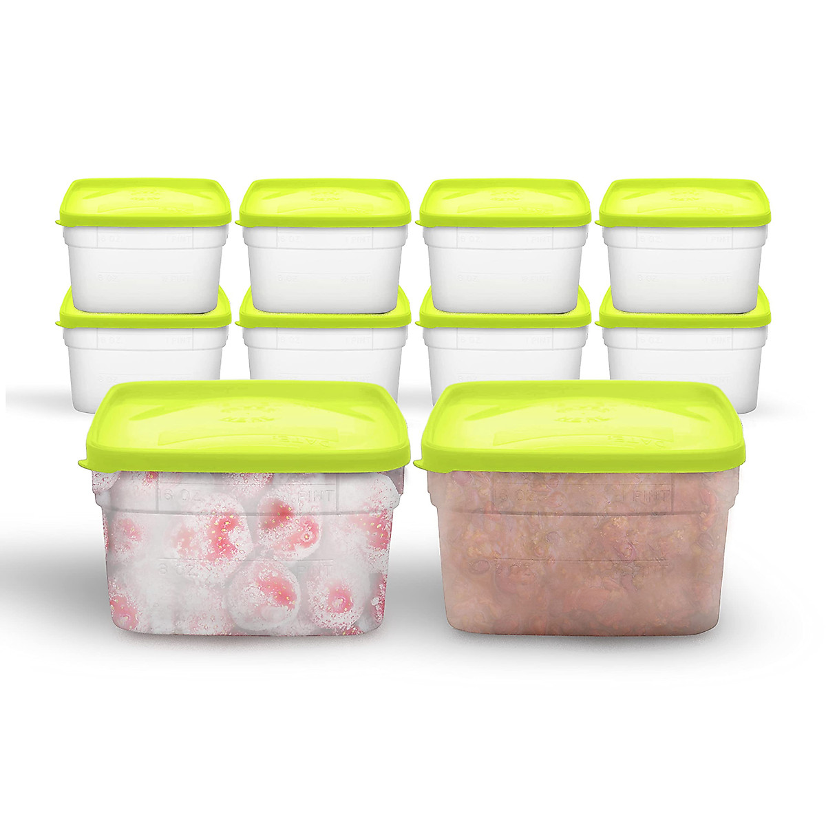 Arrow Home Products 1 Pint Freezer Containers for Food Storage, 10 Pack with Lids - USA Made Reusable Plastic Food Storage Containers - Prep, Store and Freeze - BPA Free, Dishwasher Safe