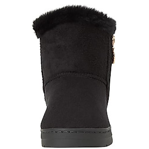 bebe Girls' Winter Boots - Faux Shearling Booties with Charm Side Zip - Boots for Girls - Fuzzy House Shoe Slippers (11-4), Size 1 Little Kid, Black