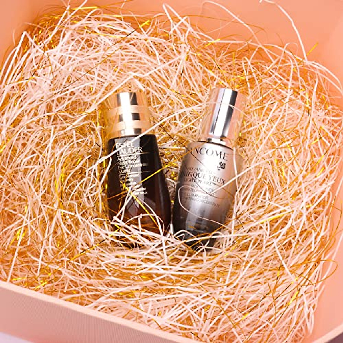 Zwish 1LB Basket Filler Iridescent Film PP Hamper Shreds Paper Shredded Crinkle Confetti for fo Gift Basket, Bags Packaging Filling-White & Gold