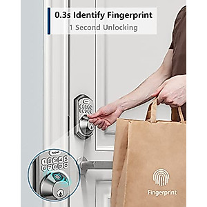 Fingerprint Door Lock - TEEHO TE002 Keyless Entry Door Lock with Keypad - Electronic Deadbolt Keyed Entry - Front Door Lock Sets - Combination Door Lock - Easy Installation - Satin Nickel