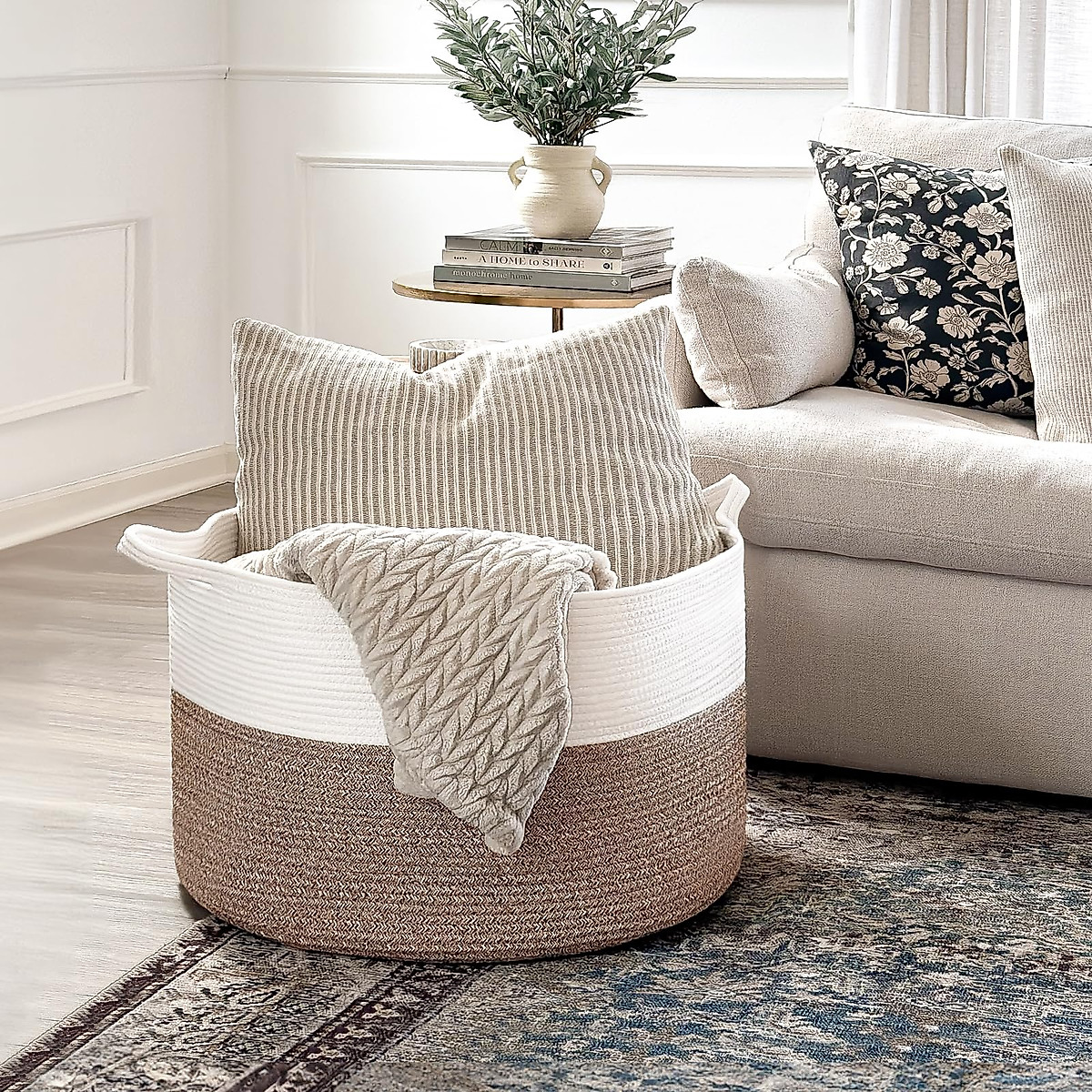 INDRESSME XXXLarge Cotton Rope Basket Woven Baby Basket set of 2