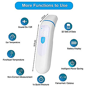 Digital Infrared Ear Thermometer for Adults and Kids Baby Babies Toddlers Forehead Basal Fever Instant Read Thermometers for Humans, Home with Fever Alarm, LED Display and Memory Function