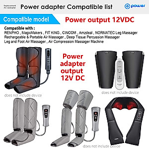 T POWER Ac Dc Adapter for RENPHO, Breo, MagicMakers, FIT King, CINCOM, Amzdeal, NORMATEC Leg Nick Pillow Massager Circulation Air Foot Massage Power Supply Charger