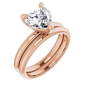 Solid Gold Engagement Ring Set for Women, Handmade 2.5 Carats Heart Cut Moissanite Solitaire Ring Set Diamond Wedding Bridal Ring Anniversary Propose Gifts Her, 10K/14K/18K, 925 Silver