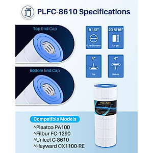 POOLPURE PLFC-8610 Pool Filter Replaces PA100, Ultral-D1, Unicel C-8610, C-7487, Filbur FC-1290, Hayward CX1100-RE, Hayward c1100, 100 Sq.ft Filter Cartridge 1PACK