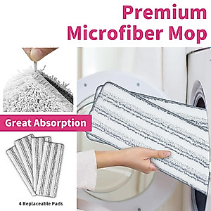 SWIFTIRON Flat Mop and Bucket for Home with Extra Refills, Stainless Steel Mop and Bucket with Wringer, Hands-Free Mop, Wet and Dry Use Mop with Long Handle (Purple)