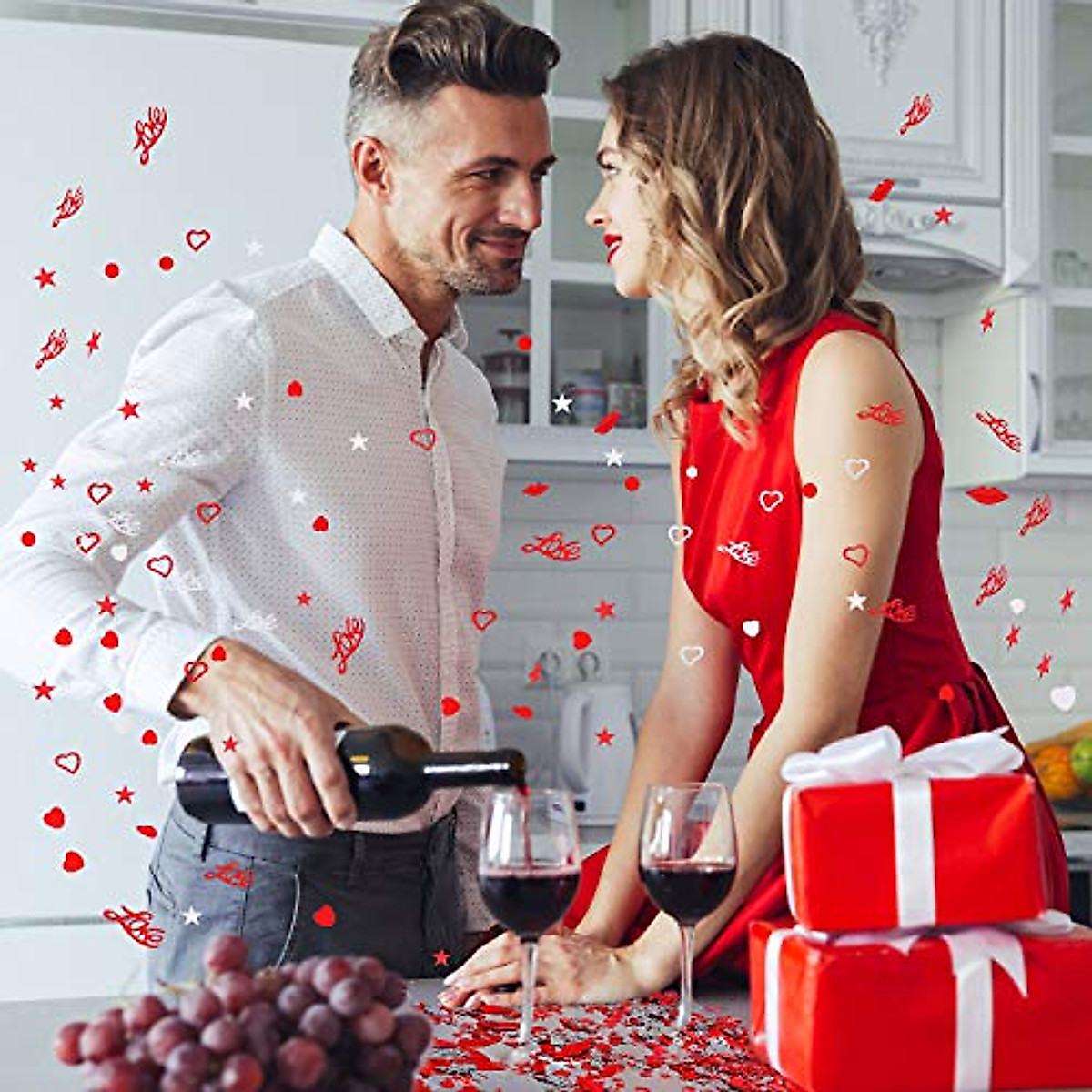 3000 Pieces Red Silver Heart Confetti, Valentine's Day Wedding Anniversary Party Table Scatter Confetti Decoration, Valentines Metallic Foil Glitter Heart Sequin