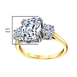 Metal Masters Co. Sterling Silver 925 Meghan Markle 14K Gold Plated Cushion Cubic Zirconia Wedding Engagement Ring 7