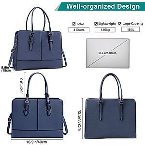 Laptop Bag for Women Leather Work Tote 15.6 Inch Laptop for Computer Bag Waterproof Business Office Professional Large Capacity Handbag Shoulder Bag Blue