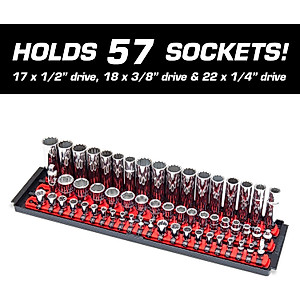Ernst Socket Boss: A Premium 3-Rail Multi-Drive Socket Organizer in Red (8450), Measuring 19-Inches for Comprehensive Tool Storage - Socket Organization Tray