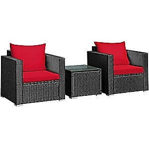 n/a 3PCS Patio Rattan Wicker Furniture Set Sofa Table Cushioned Seat Coffee Table Single Sofa (Color : B)