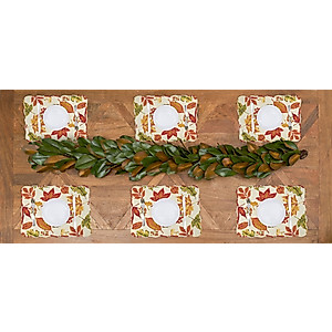 C&F Home Rylie Cotton Quilted Reversible Placemat Set 6 Rectangle Oblong Machine Washable Mats Floral Leaves Fall Harvest for Kitchen or Dining Table Rectangular Placemat Set of 6 Orange
