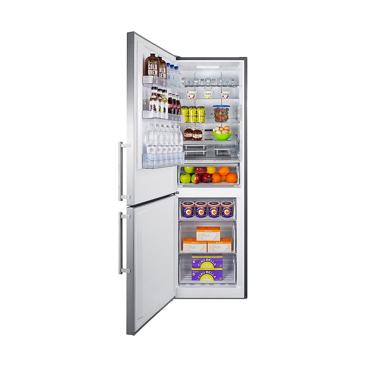 Summit Appliance FFBF249SS2LHD 24" Wide Bottom Freezer Refrigerator; Stainless Steel Doors; 10.6 cu.ft Capacity; Open Door Alarm; Digital Thermostats; Frost-Free/Automatic, Child Lock