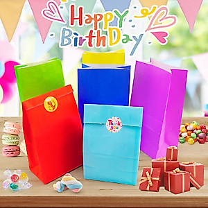 Yasashii 24PCS Kraft Gift Bags, 8 Colored Small Paper Treat Bags Party Favor Bags goodie bags For Birthday, Christmas, Party, Wedding, Baby Shower, Gifts, Lunch, Sweets, Goodies …