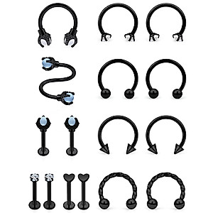 Vsnnsns 16G Lip Rings Stainless Steel Labret Jewelry Monroe Lip Rings Nail Cartilage Tragus Helix Earrings Studs Piercing Jewelry Medusa Piercing Jewelry for Women Men 16 Gauge Earrings 8mm Black