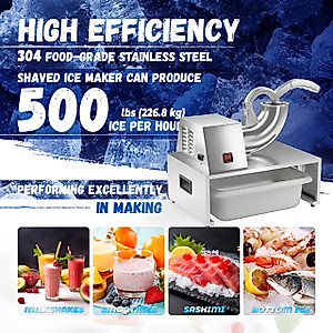 DYTREND Snow Cone Machine, 110V Shaved Ice Machine, ETL Approved 250W Electric Ice Shaver Machine with Dual Blades, Stainless Steel Snow Cone Maker Machine for Home, Commercial