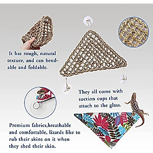 Tfwadmx Lizard Lounger Bearded Dragon Hammock Accessories Coconut Shell Hut Jungle Bendable Vines Leaves Tank Decor for Chameleon Gecko Snakes (5 Pcs