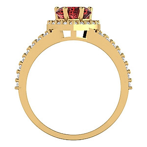 Clara Pucci 1.72ct Heart Cut Solitaire Halo split shank Natural Scarlet Red Garnet designer Modern Statement Ring Solid 14k Yellow Gold