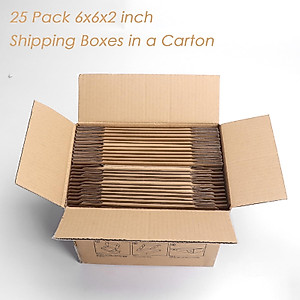 PHAREGE 6x6x2 inch Shipping Boxes Bulk 25 Pack Brown, Tab Lock Tuck Top Mailer Boxes for Packaging Small Business, Small Cardboard Gift Boxes for Wrapping Mailing Present