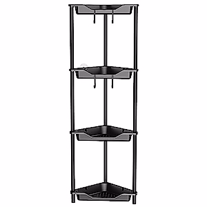 Orimade Rustproof 4 Tier Floor Standing Corner Shower Caddy Organizer, Plastic Metal Splicing Floor Corner Shelf Rack Storage Stands for Bathroom,10.8 x 10.8 x 44.6 inches, Black