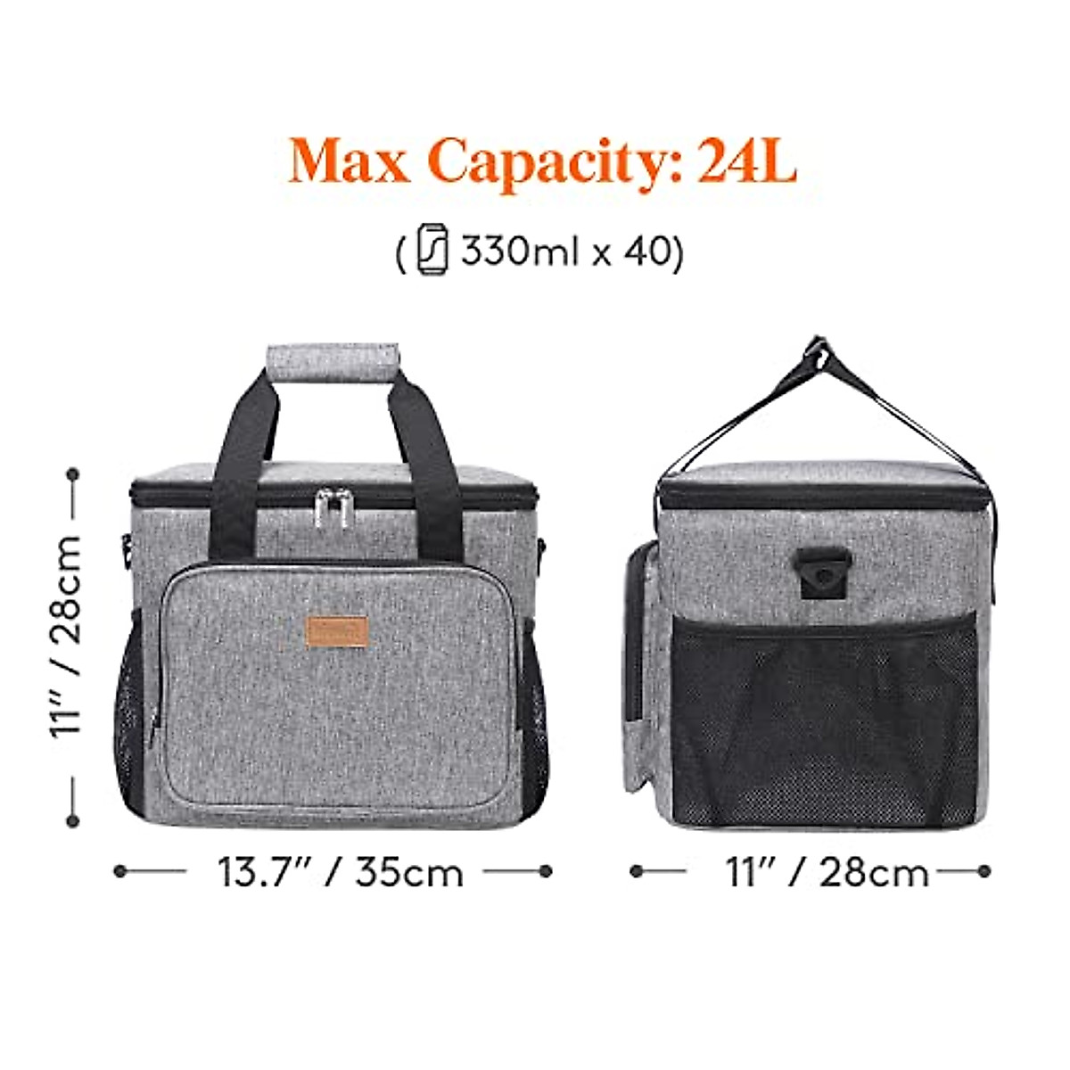 Lifewit Collapsible Cooler Bag Insulated Lunch Bag 24L (40-Can), Large Leakproof Soft Sided Portable Cooler Bag for Outdoor Travel Beach Picnic Camping BBQ Party, Grey and Black