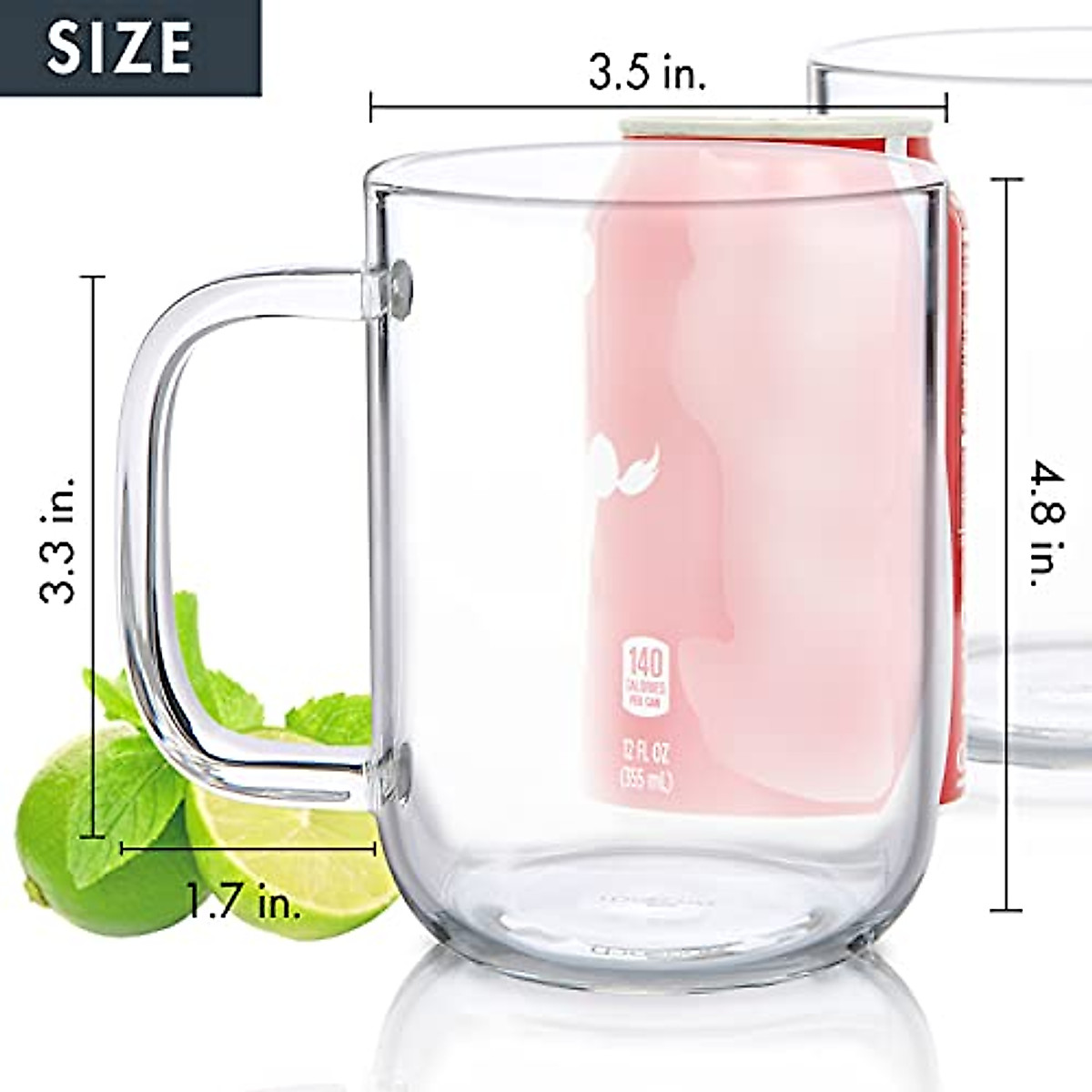 Aquach Glass Mugs 20 oz Set of 2, Extra Large Clear Glass Cup with Handle for Hot/Cold Coffee Tea Beverage, Thicker Quality for Safe Use Every Day