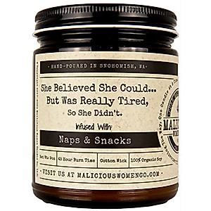 Malicious Women Candle Co - She Believed She Could. But was Really Tired. So She Didn't, Vanilla Cupcake Infused with Naps & Snacks, All-Natural Soy Candle, 9 oz