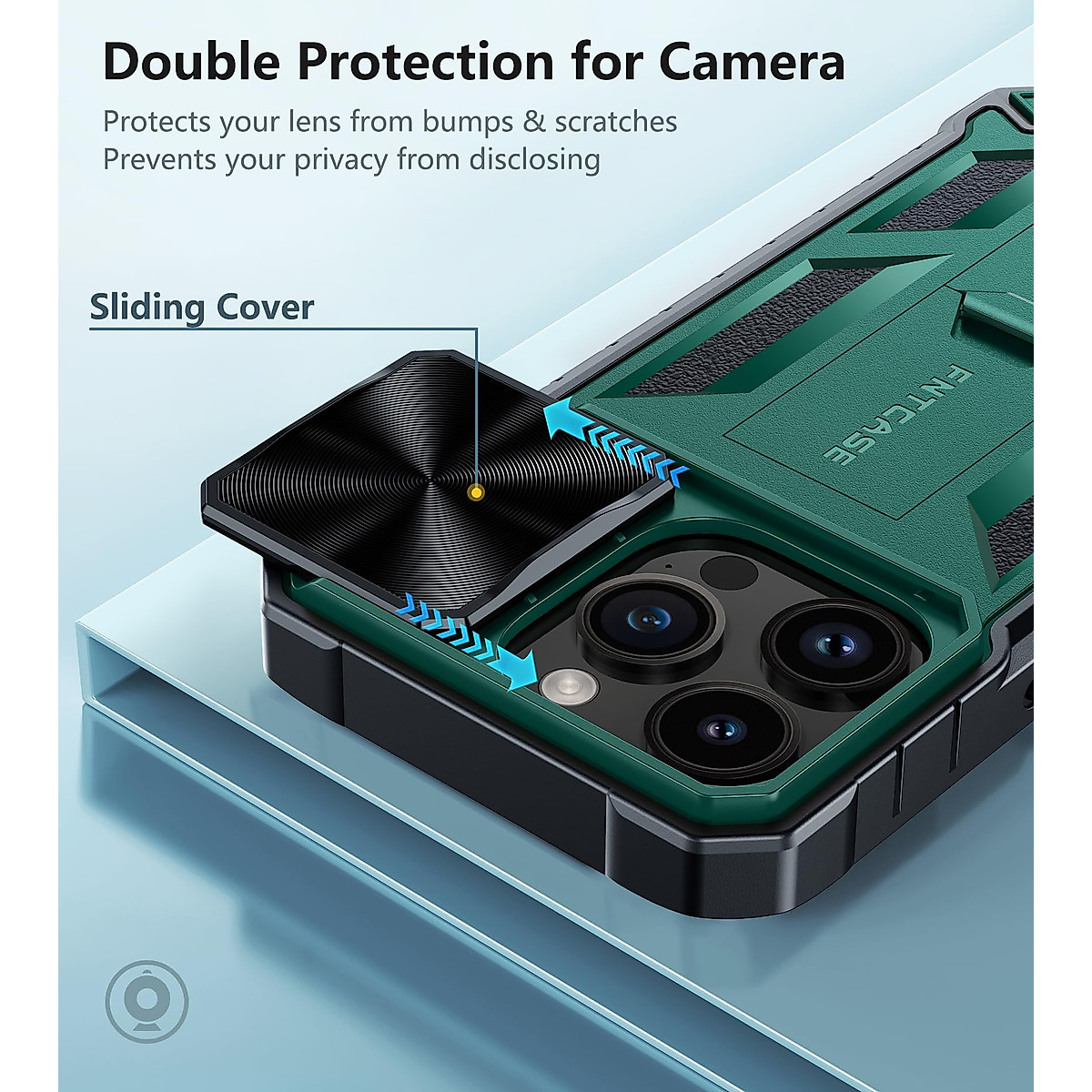 FNTCASE for iPhone 15 Pro Case: Military Grade Drop & Shock Protection Cell Phone Cover with Kickstand & Slide | Rugged Protective Bumper Textured | Heavy Duty Protector(Green)