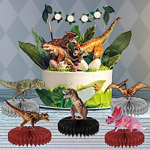 Tevxj 10 Pcs Dinosaur Centerpieces for Birthday Party 3D Dino Honeycomb Table Decorations Dinosaur Safari Jungle Animal Theme Baby Shower Table Paper Topper Stand Decor For Boys Girls Kids