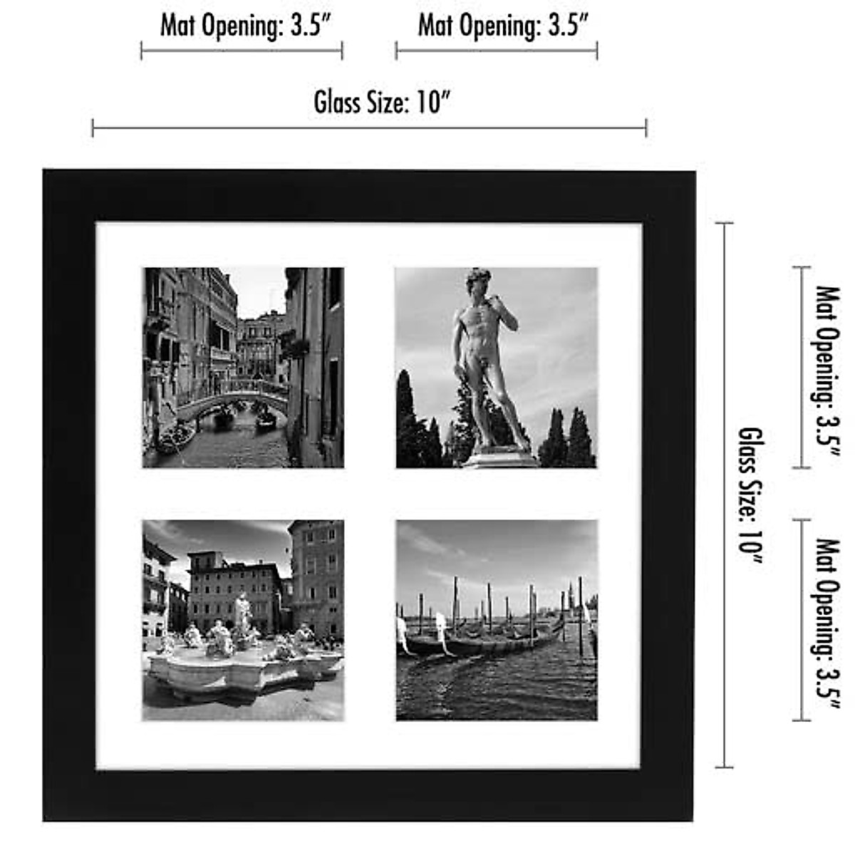 Americanflat 10x10 Collage Picture Frame in Black - Displays Four 4x4 Frame Openings - Engineered Wood Square Picture Frame with Shatter Resistant Glass, and Includes Hanging Hardware for Wall, 4 Count (Pack of 1)