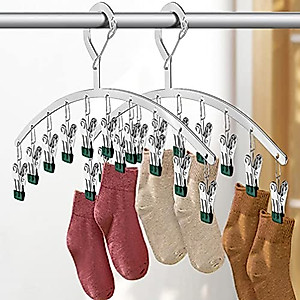 Alipis Metal Hangers Laundry Drying Rack Stainless Steel Sock Dryer Hanger with 10 Clips Windproof Underwear Drip Hangers for Baby Clothes Bras Hat Towels Diapers Hat Hanger(Hook Style Random)