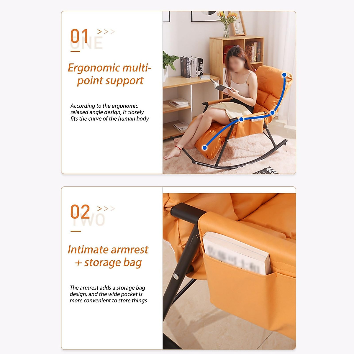 SFJATTA Fully Padded Patio Chair, Heavy Duty Adjustable Recliner, Rocker Chair Outdoor, Rocking Camping Chair, for Outside Reclining Chair with Cushion & 5 Positions Patio Chair (Color : Sea Blue)