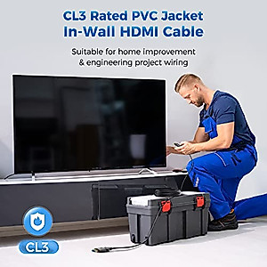 Ablink Certified 8K HDMI Cable 2.1 48Gbps 50FT, Ultra High Speed Fiber Optic HDMI Cable for HDR HDCP2.3 eARC 8K60Hz, 4K 120Hz Compatible with PC HDTV Projector, Xbox Series, in Wall CL3 rated