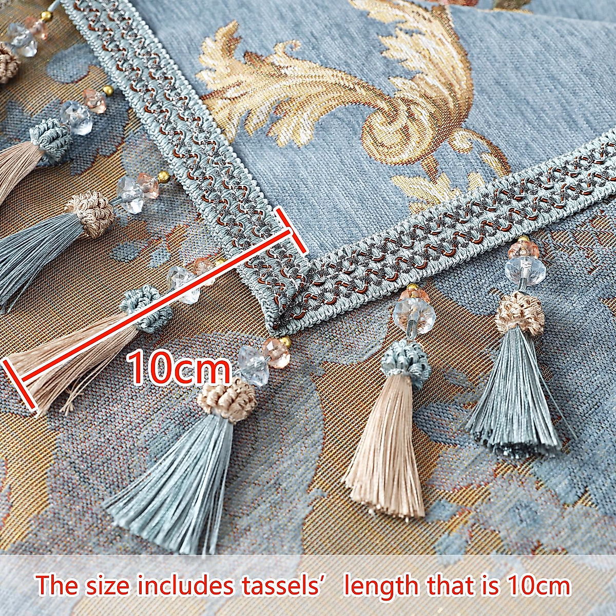 AiWinsure Couch Cover Blanket with Tassels Sofa Covers Loveseat Armchair Sectional Furniture Slipcover for Dogs Cats 3 Cushion Chenille Jacquard Flower One Piece (Blue,4 Seater-190 * 350cm)