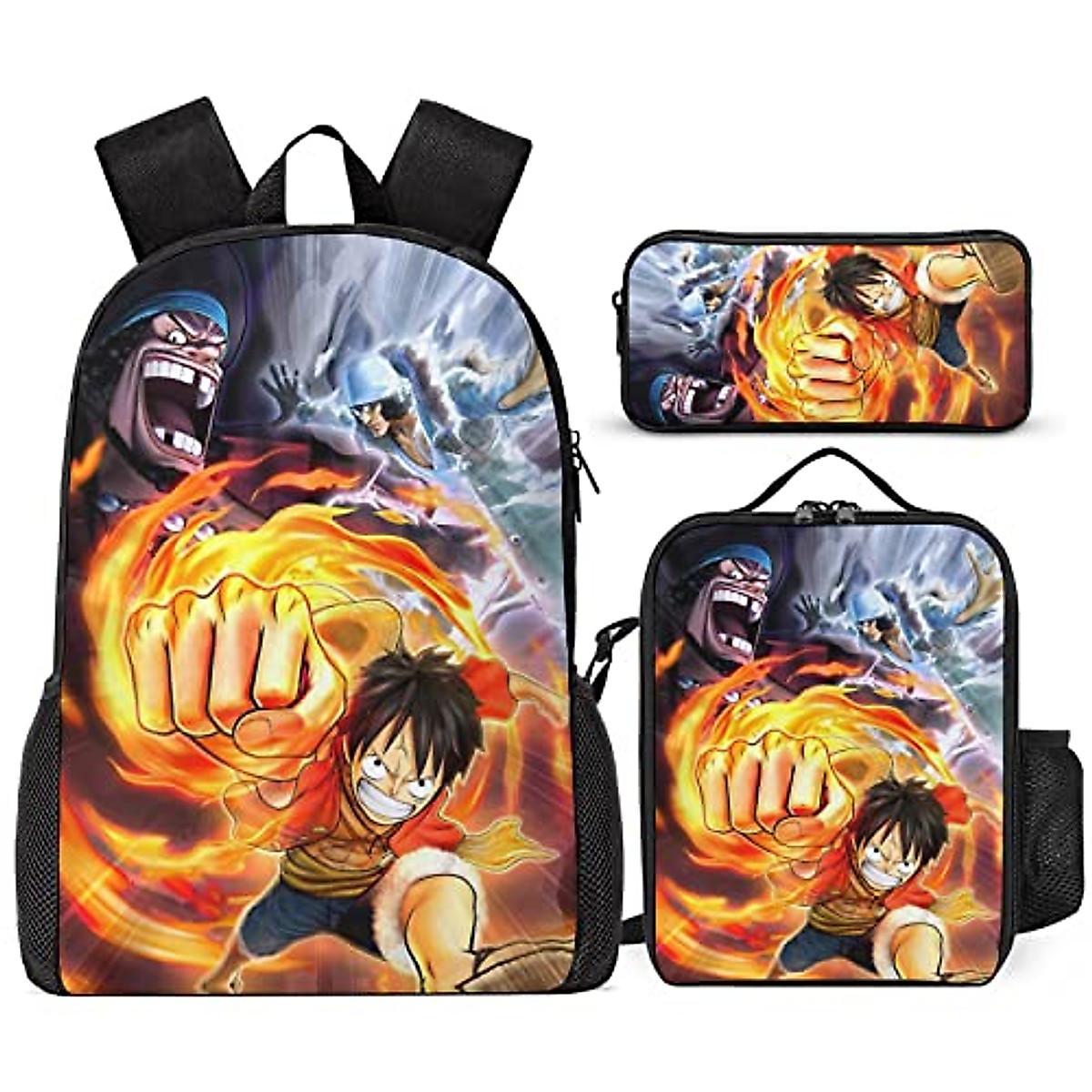 Dtuxgbi Anime Backpack 3 Piece Set with Lunch Bag Pencil Bag Casual Laptop Bags Lightweight Bookbag for Boys and Girls