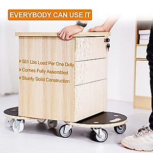 Double Rhombus Furniture Moving Dolly 2 Pack Round Wood Platform Dolly Cart 550 Lbs Capacity Heavy Duty Furniture Mover Carrier with 4 Wheels Small Flat Dolly for Moving Furniture Cabinet Sofa Fridge