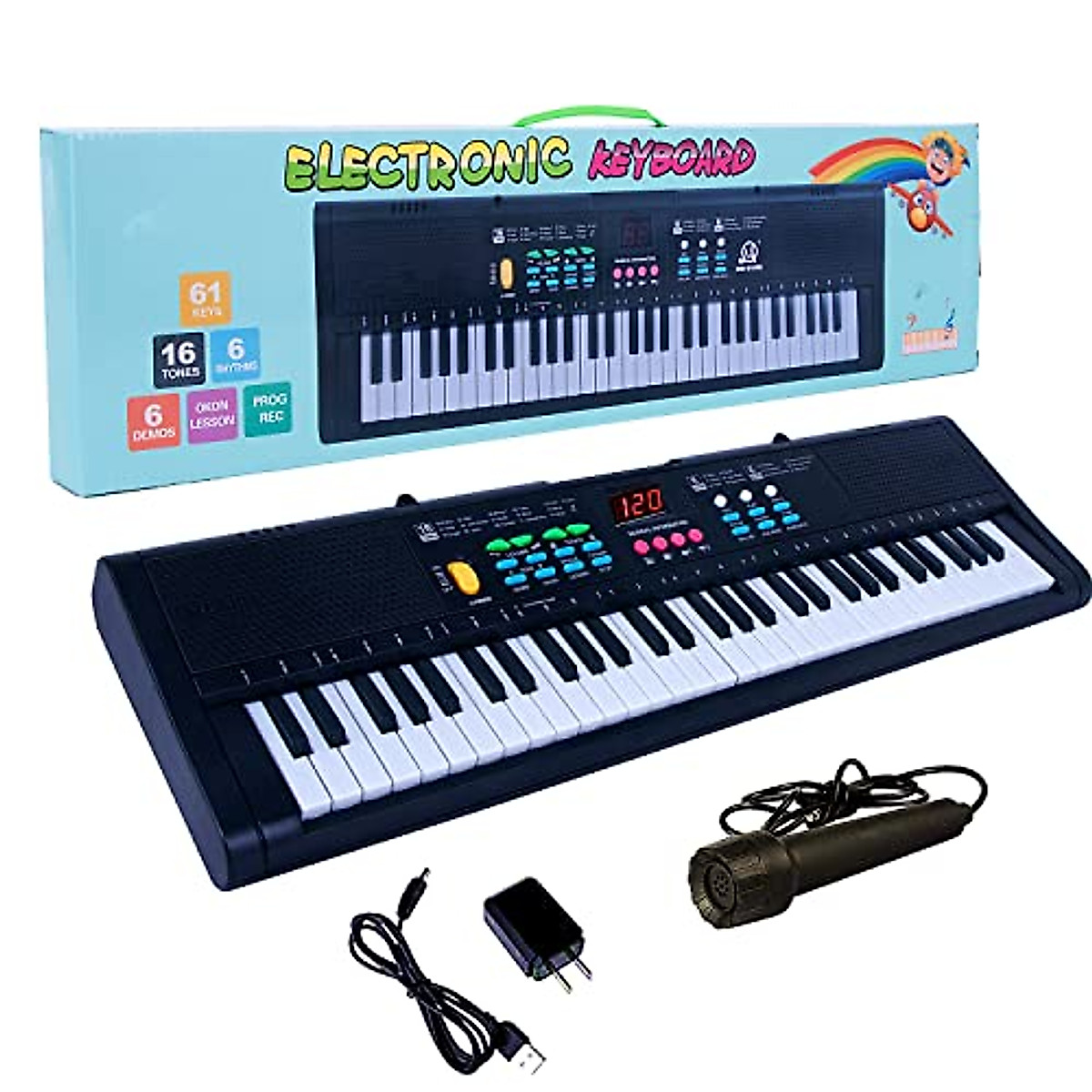 Keyboard Piano Electric Digital Piano Mini Music Electronic Keyboards 61 Key Kids Piano Musical Instrument Piano Toy w/ Microphone for Beginners Christmas Birthday Gifts