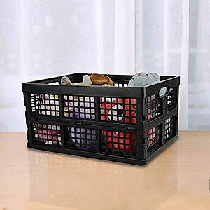 Lesbin 3-Pack Plastic Collapsible Storage Crate, 30 L Folding Storage Baskets, Black