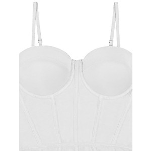 REORIA Women's Summer Sexy Mesh Sheer Spaghetti Strap Backless Going Out Slimming Bustier Corset Leotards Tummy Control Bodysuit Tank Top with Built in Bra (White Large)