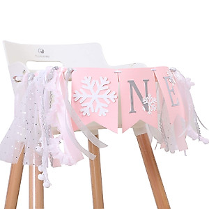 Winter Alderland Snow High Chair Tutu - 1st Birthday high Chair Banner, Smash Cake Photo Props, Winter Wonderland Snowflake Design ONE, 1st Birthday Photo Background. (Snowflake2)