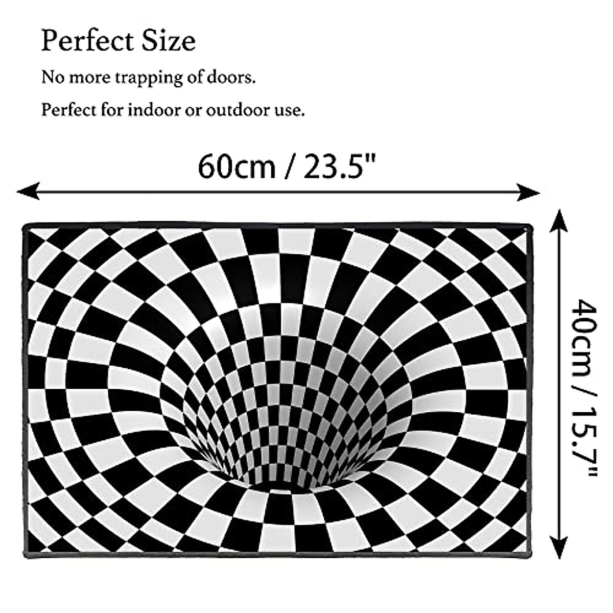 GAGNONLEE 3D Vortexes Illusion Carpet Black White Plaid Square Rugs 3D Visual Optical Floor Mat for Bedroom Livingroom Home Decor Non-Slip Area Rug 24 x 16 inch, 24'x 16'（60x40cm）