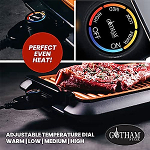 Gotham Steel Smokeless Indoor Grill, Nonstick Indoor Smokeless Grill with Ceramic Coating & Adjustable Heating, Indoor Grill Electric Smokeless with Dishwasher Safe Removable Grill Plate, Toxin Free